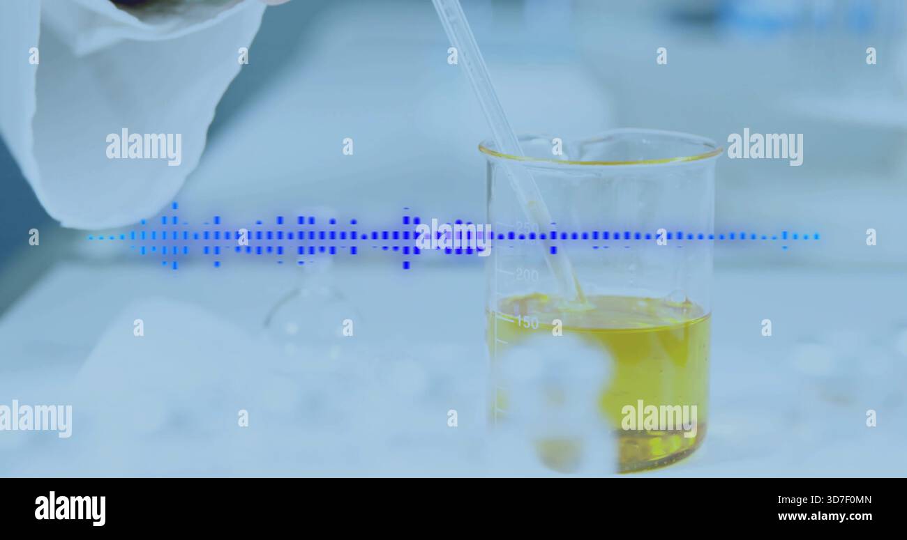 Pipetting gloved hand in white lab coat inserting pipette into marked ...