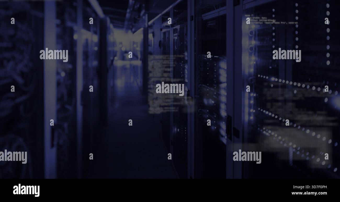 Glowing rack-mounted servers lining data center corridor, showing LED ...