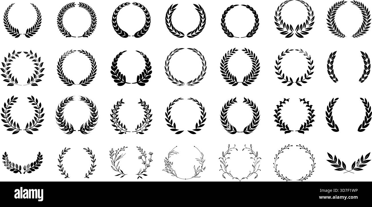 Laurel wreath, award and crest icon with olive leaves, circle vector ...