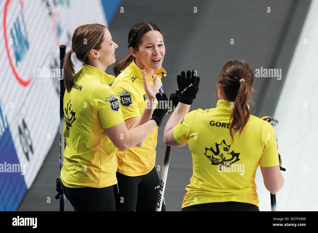 Kaitlyn Lawes, centre, celebrates a point during Canadian Olympic ...