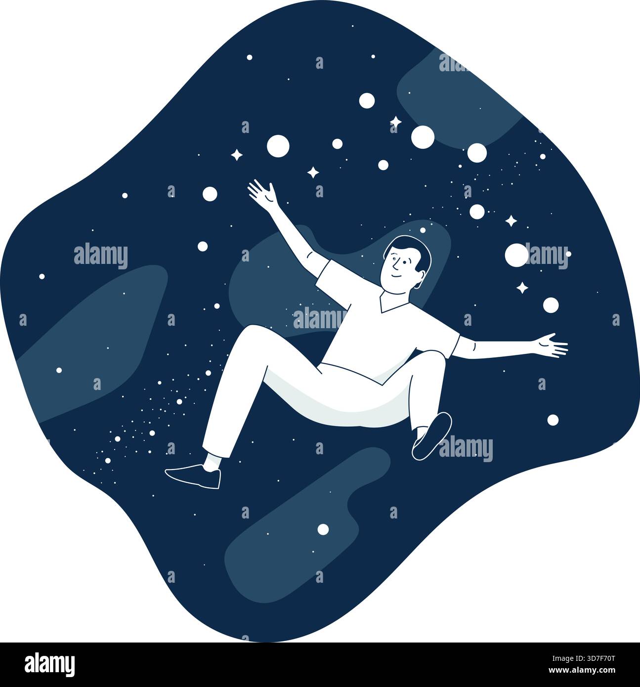 A man is falling through space with his arms outstretched. The image is ...