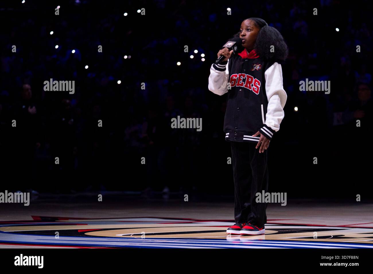 Mariah Rae performs the National Anthem prior to an NBA basketball game ...