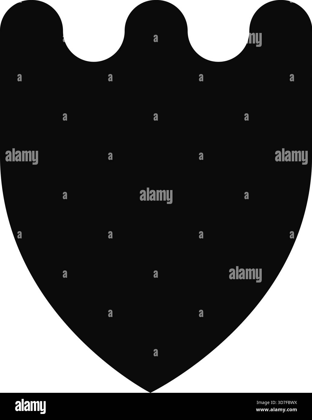 Solid black silhouette of a traditional medieval shield with a bold ...