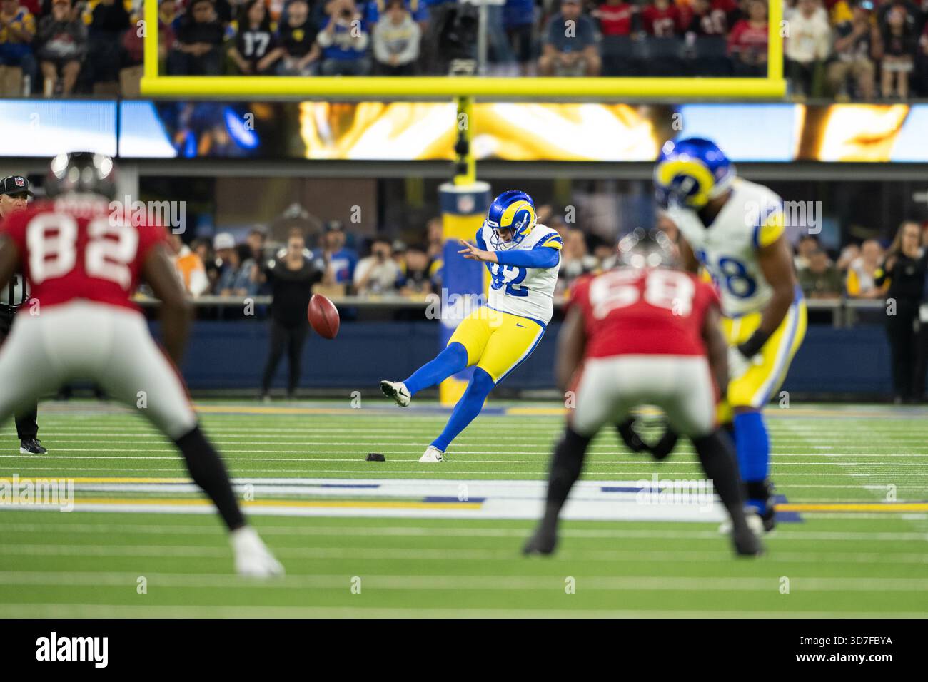 Los Angeles Rams place kicker Harrison Mevis (92) kicks during an NFL ...