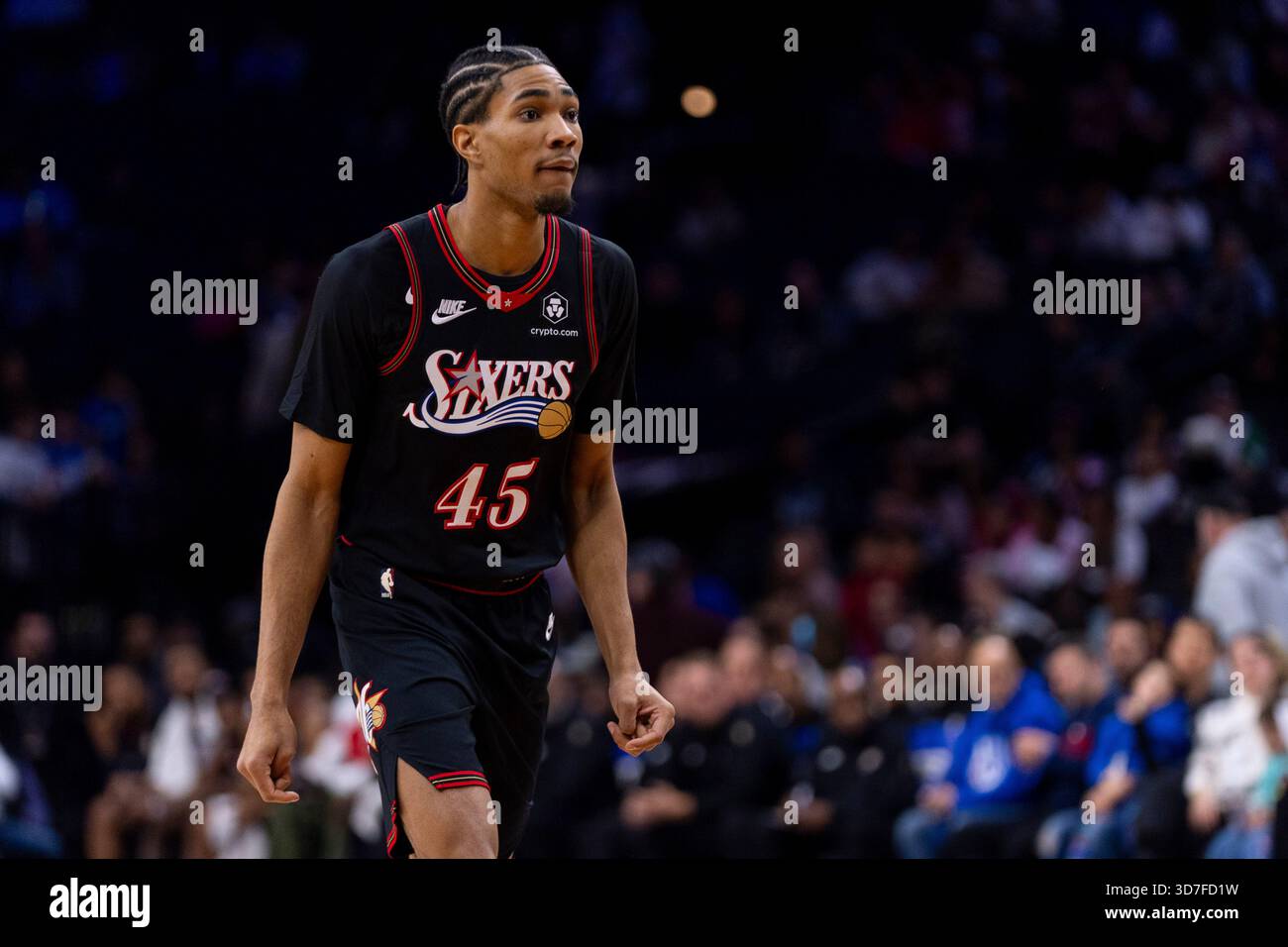 Philadelphia 76ers' Hunter Sallis looks on during an NBA basketball ...