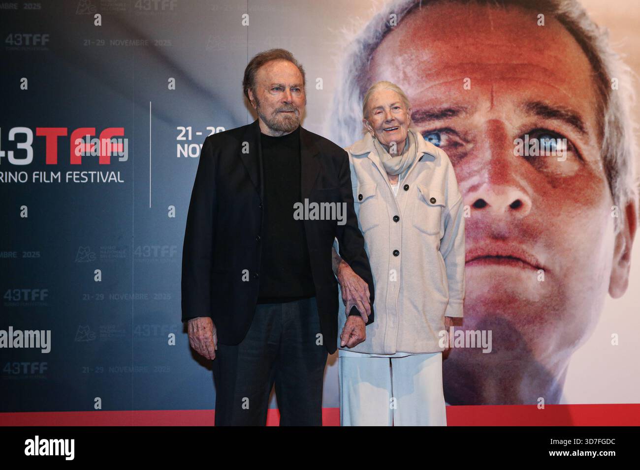 Franco Nero (L) and Vanessa Redgrave (R) attend the photo call on Day 5 of the 43rd Turin Film ...