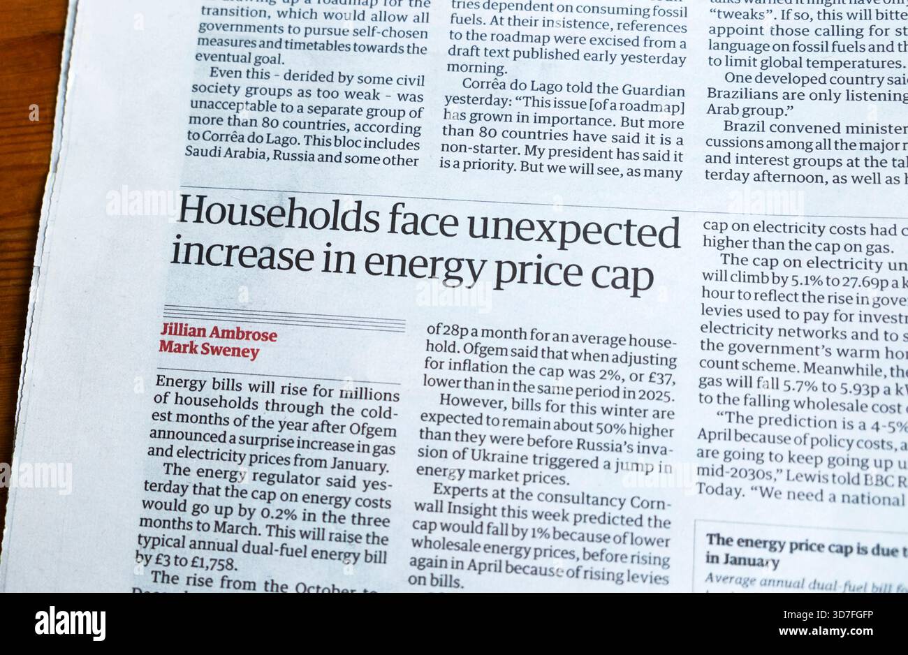'Households face unexpected increase in energy price cap' Guardian ...