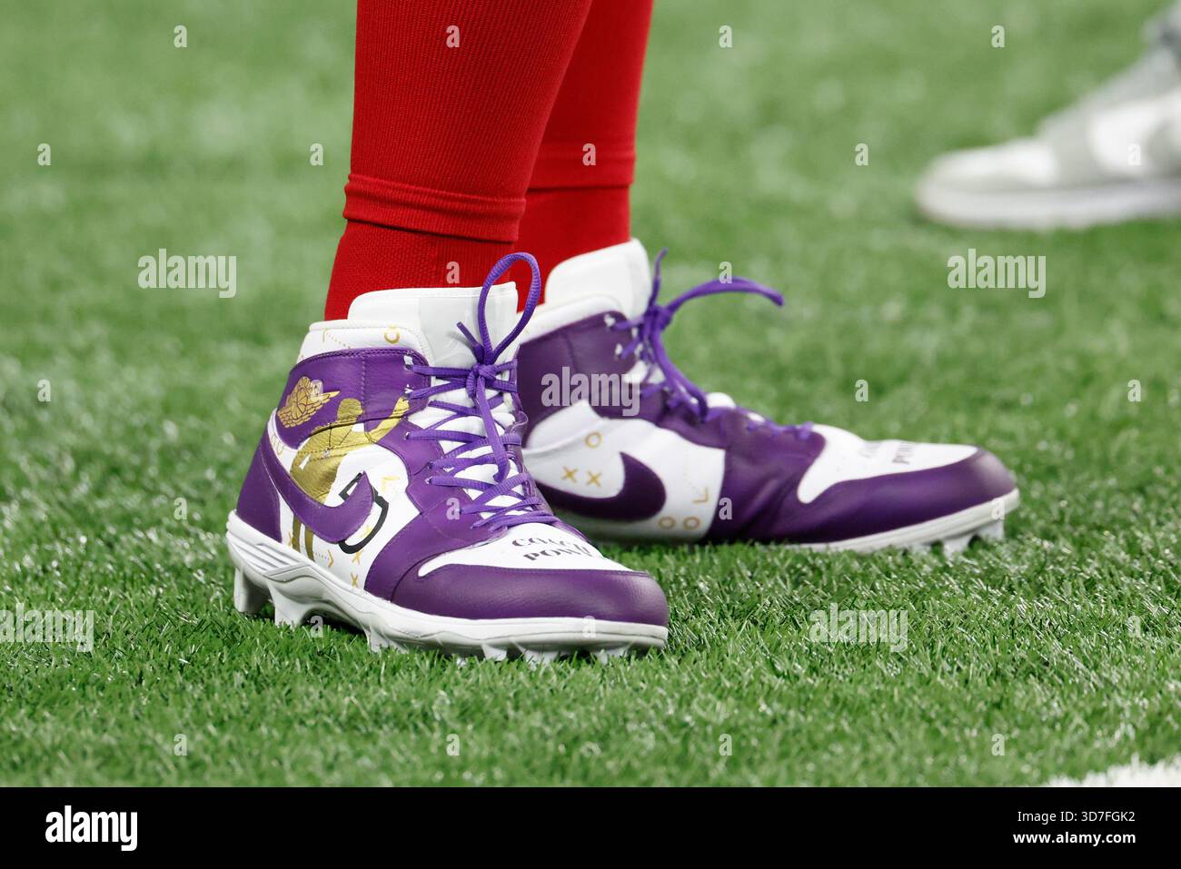 A detailed view of the cleats worn by New York Giants guard Aaron ...