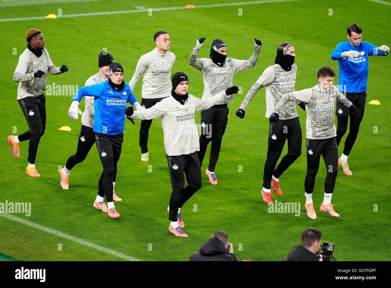 PSV Eindhoven's Joey Veerman (centre left) during a training session at ...