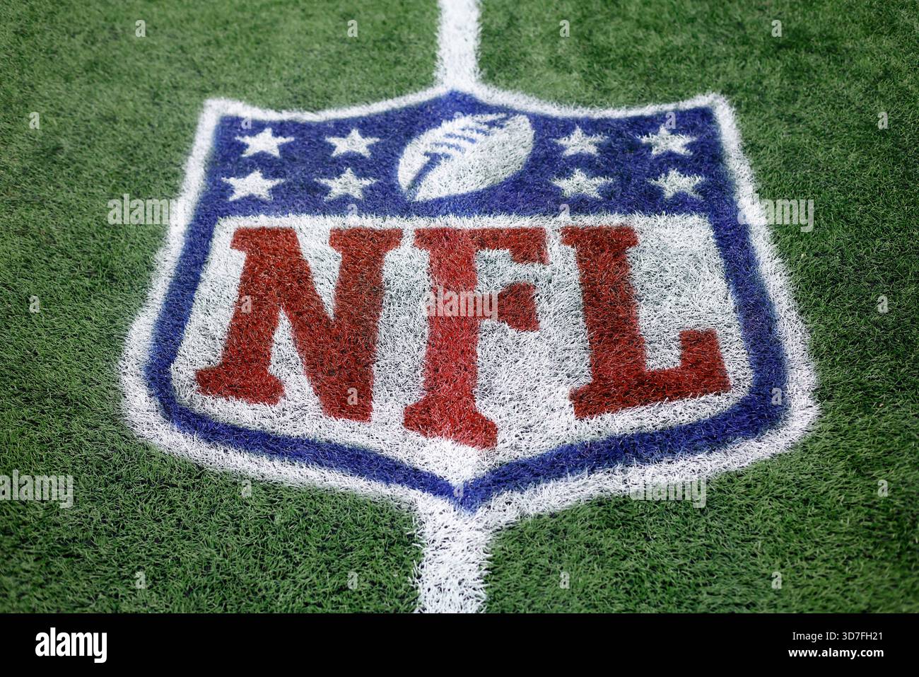 NFL logo on the field during an NFL football game between the Detroit ...