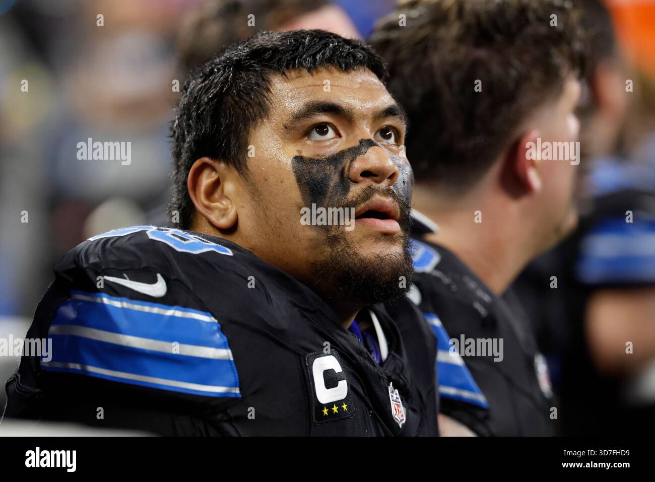 Detroit Lions offensive tackle Penei Sewell (58) looks on from the ...