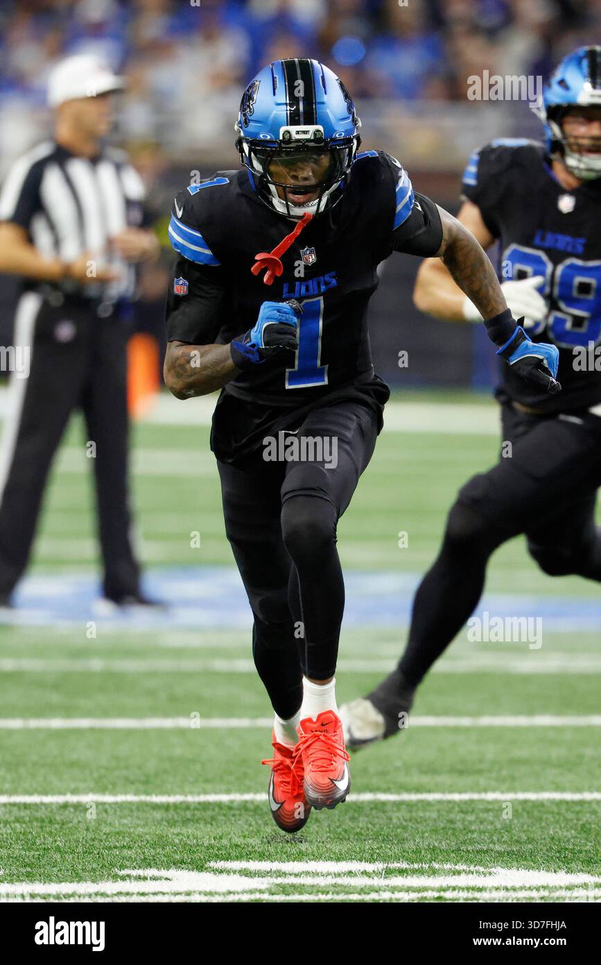 Detroit Lions wide receiver Jameson Williams (1) runs a route against ...