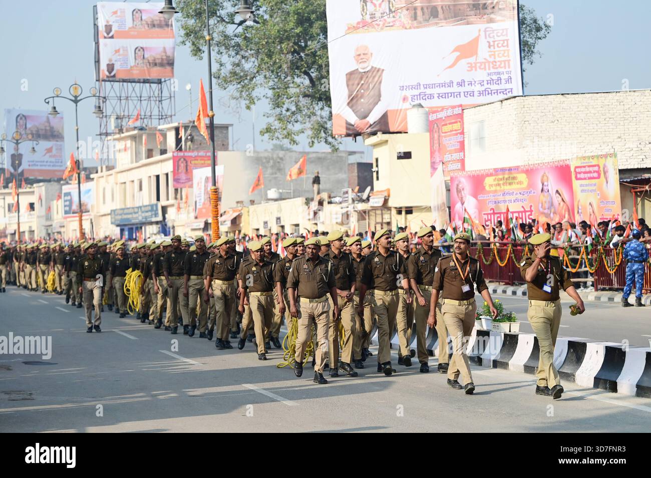 AYODHYA, INDIA - NOVEMBER 25: Heavy force is deployed at the entrance ...