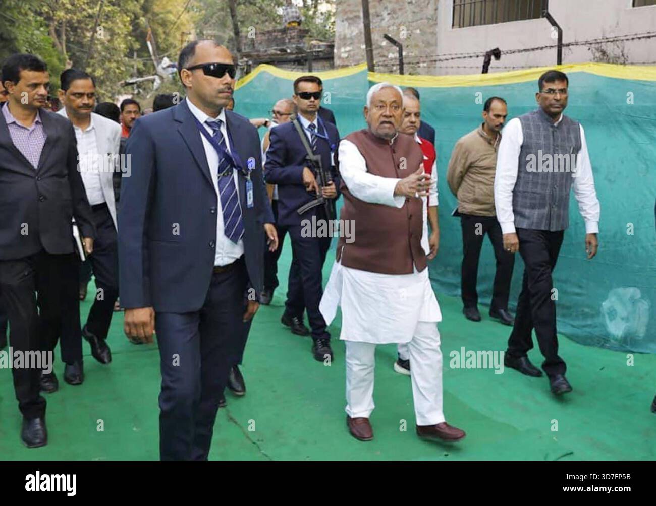 PATNA, INDIA - NOVEMBER 25: Bihar Chief Minister Nitish Kumar inspecting construction works ...