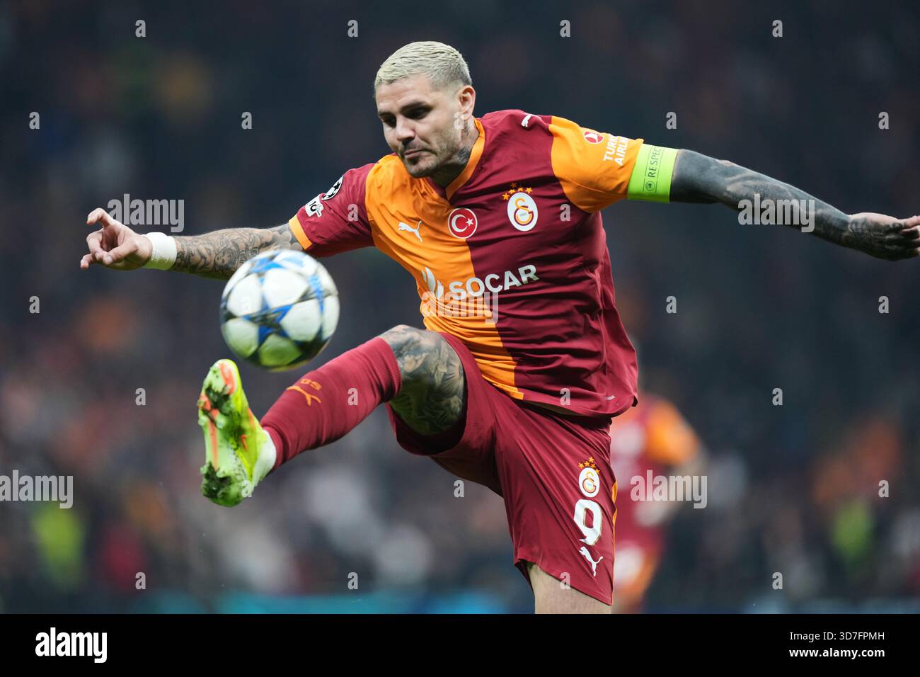 Galatasaray's Mauro Icardi controls the ball during the Champions ...
