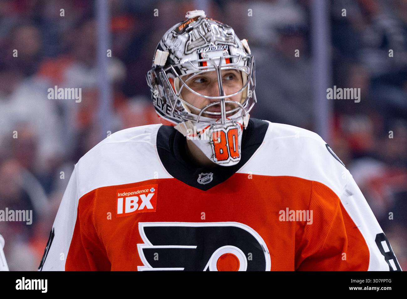 Philadelphia Flyers' Dan Vladar in action during an NHL hockey game ...