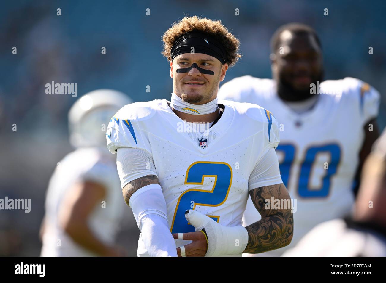 Los Angeles Chargers cornerback Elijah Molden (2) leaves the field ...