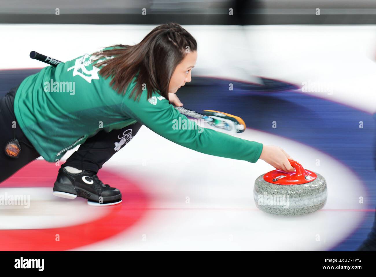 Kayla Skrlik throws a rock during Canadian Olympic curling trials ...
