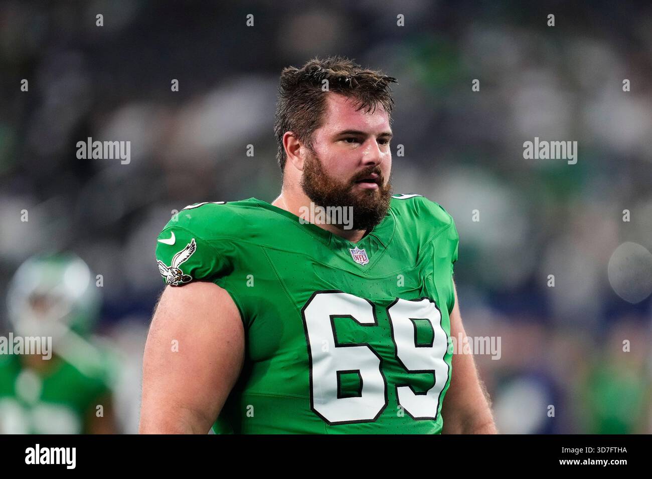 Philadelphia Eagles guard Landon Dickerson (69) warms up before an NFL ...