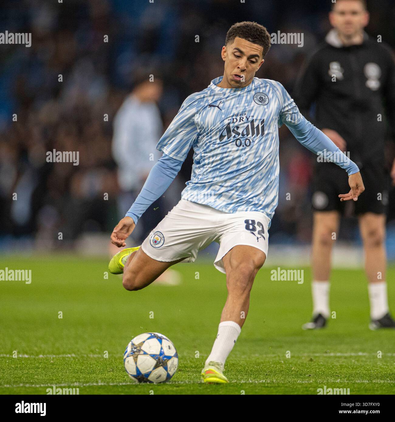 Rico Lewis (82) of Manchester City F.C. warms-up before the match ...