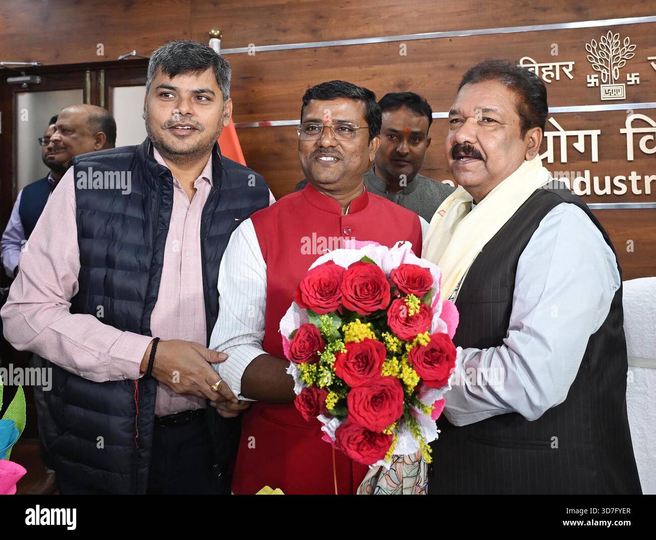 PATNA, INDIA - NOVEMBER 25: Bihar Industry Minister Dilip Jaiswal taking charge at Vikas Bhawan ...
