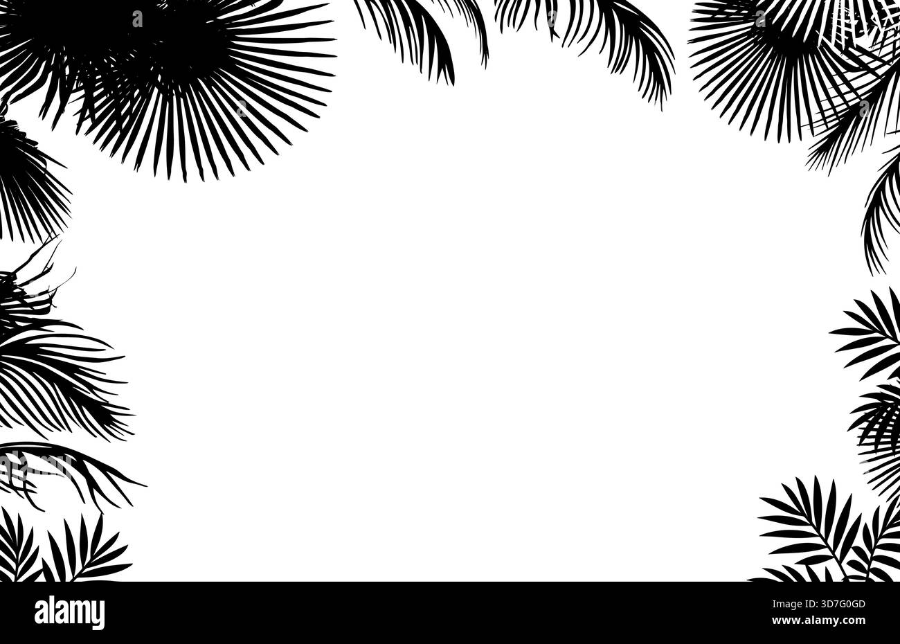 Frame template tropical leaves Black and White Stock Photos & Images ...