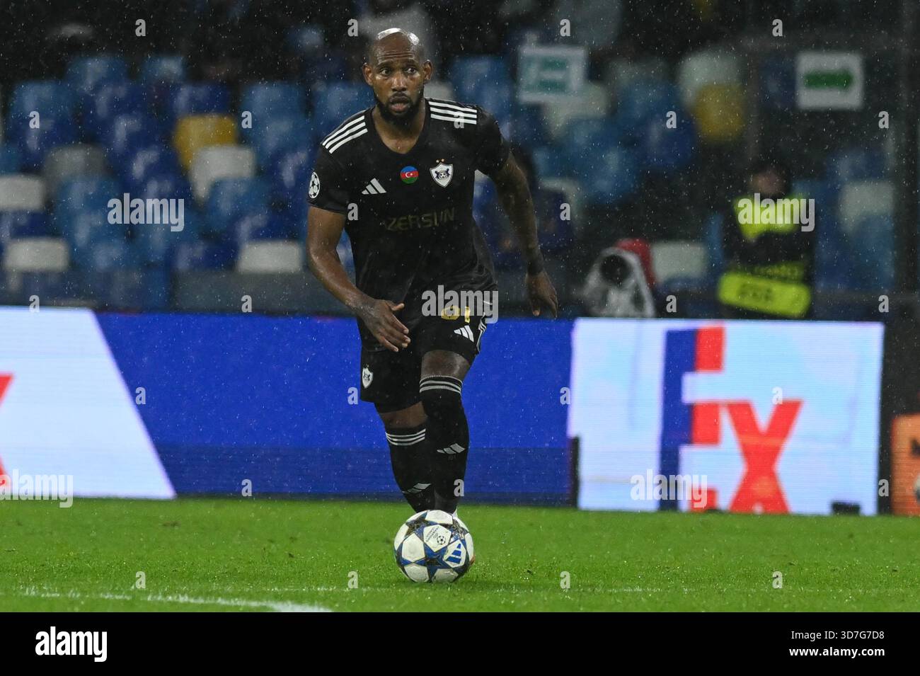Kevin Medina of Qarabag in action during the Uefa Champions League ...
