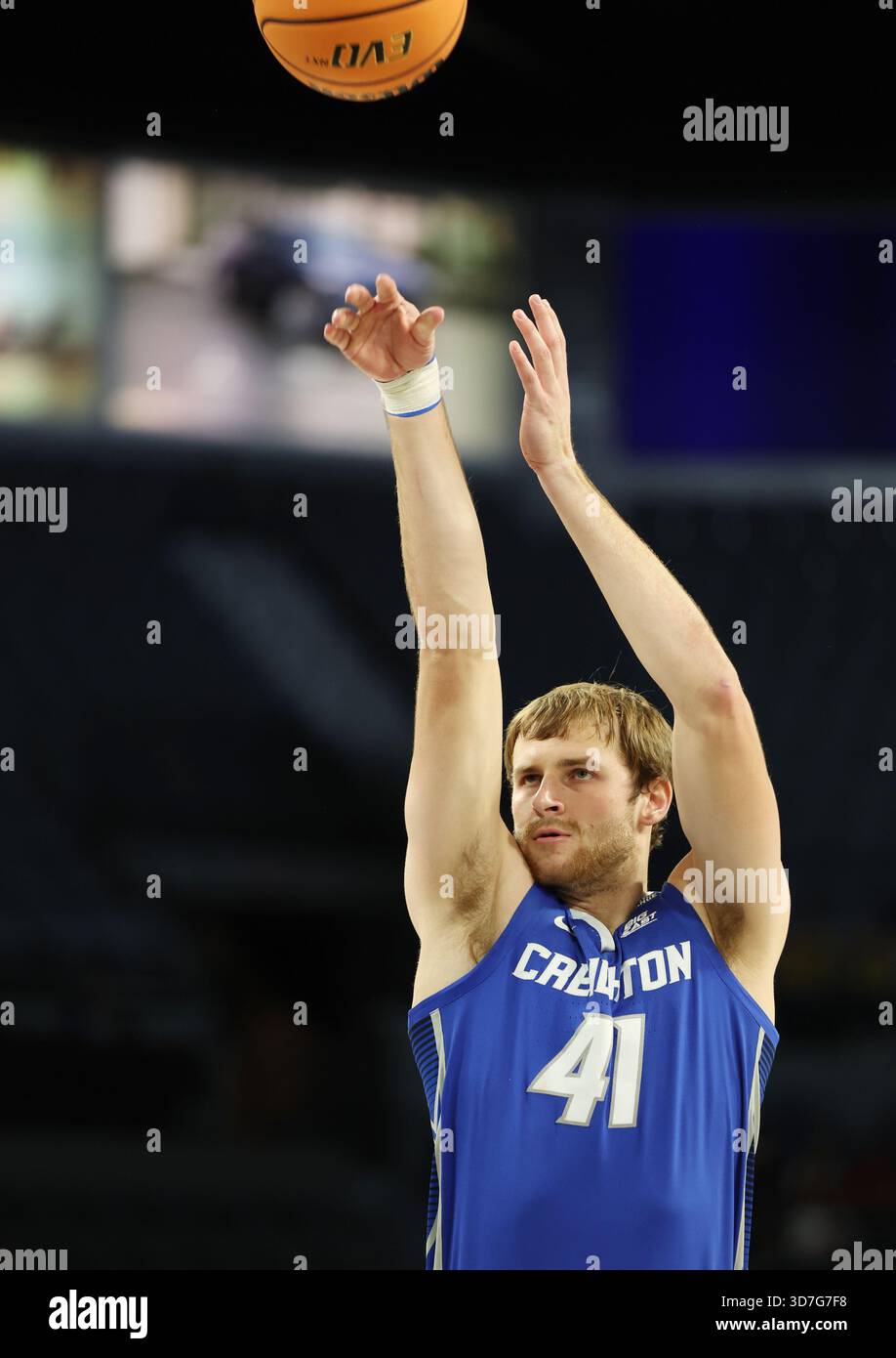 Creighton forward Isaac Traudt (41) throws a free-throw during the second half of an NCAA ...