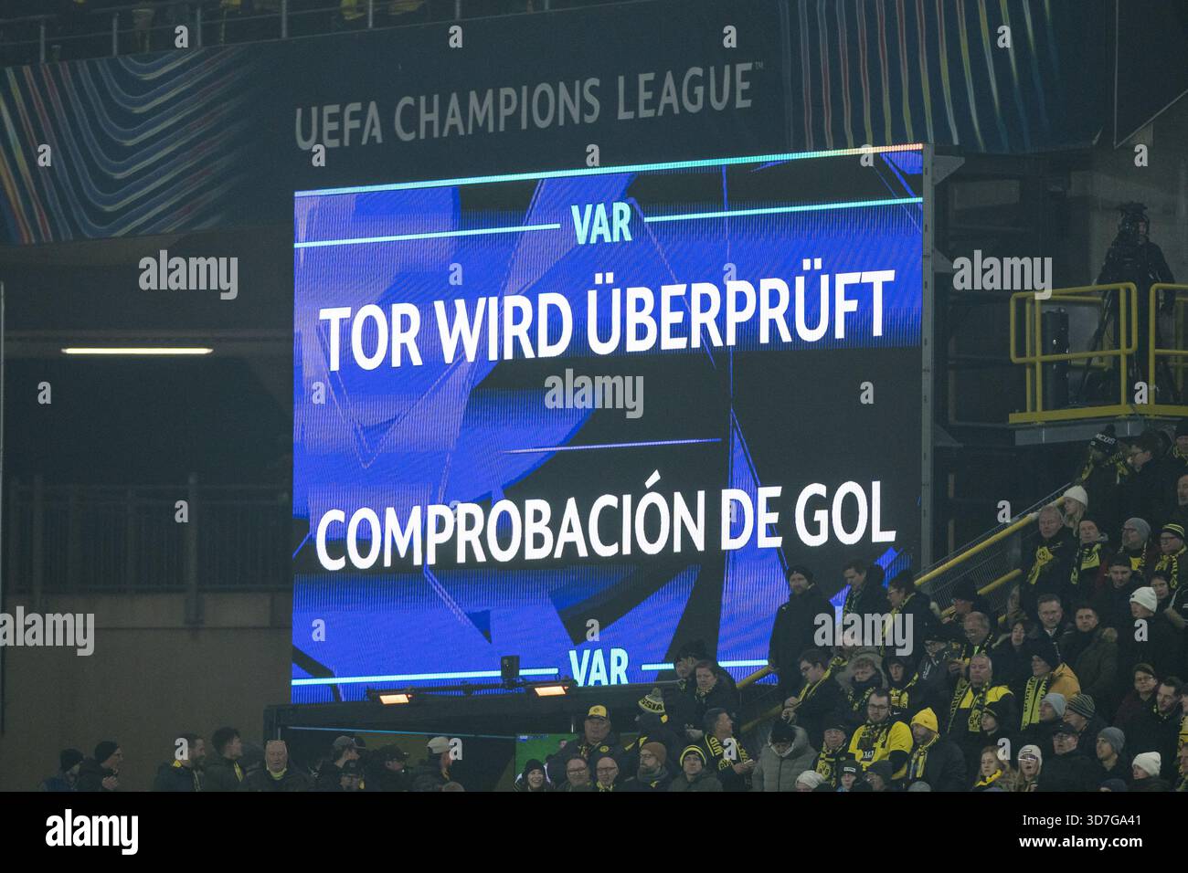 DORTMUND, GERMANY - NOVEMBER 25: VAR goal check during the UEFA ...