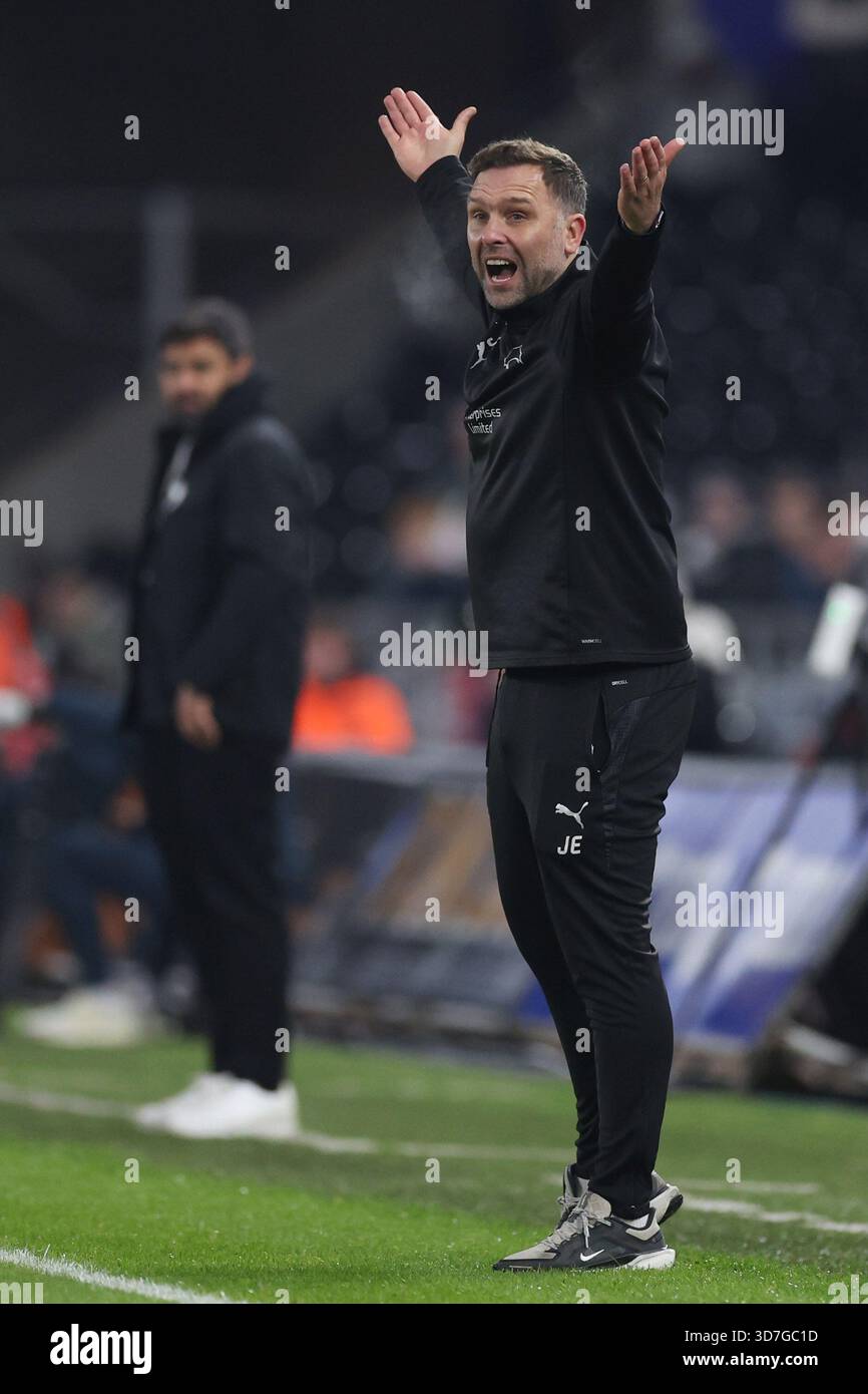 Derby County manager John Eustace during the Sky Bet Championship match ...