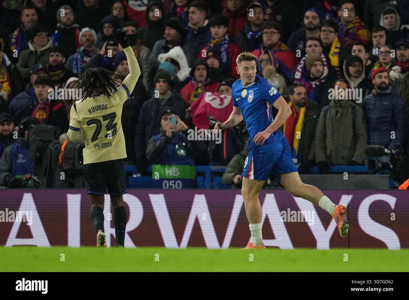 Chelsea's Liam Delap, right, celebrates after scoring his side's third ...
