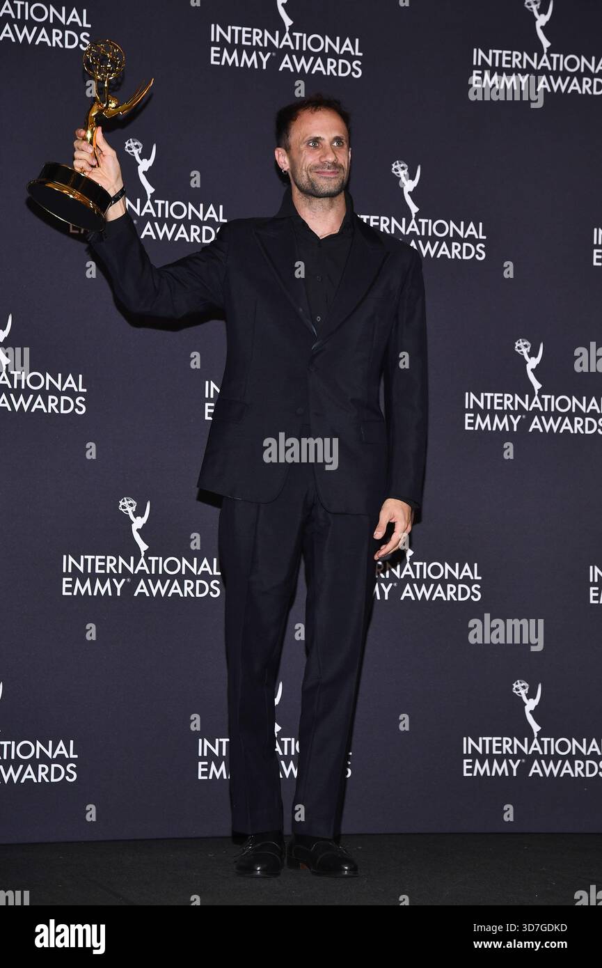 Spanish actor Oriol Pla poses in the press room after he won the Best ...