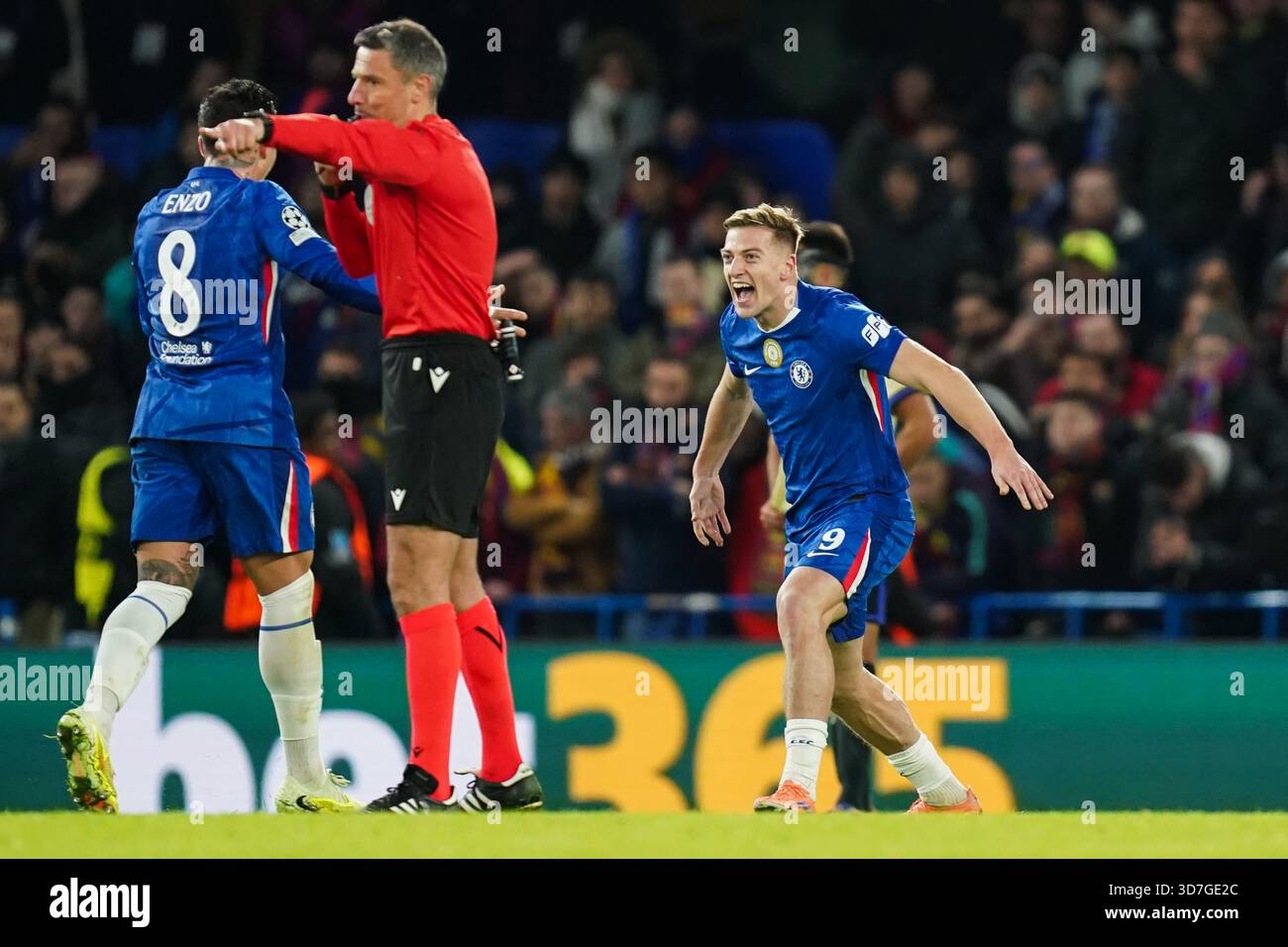 Liam Delap of Chelsea celebrating his goal to make it 3-0 after a VAR ...