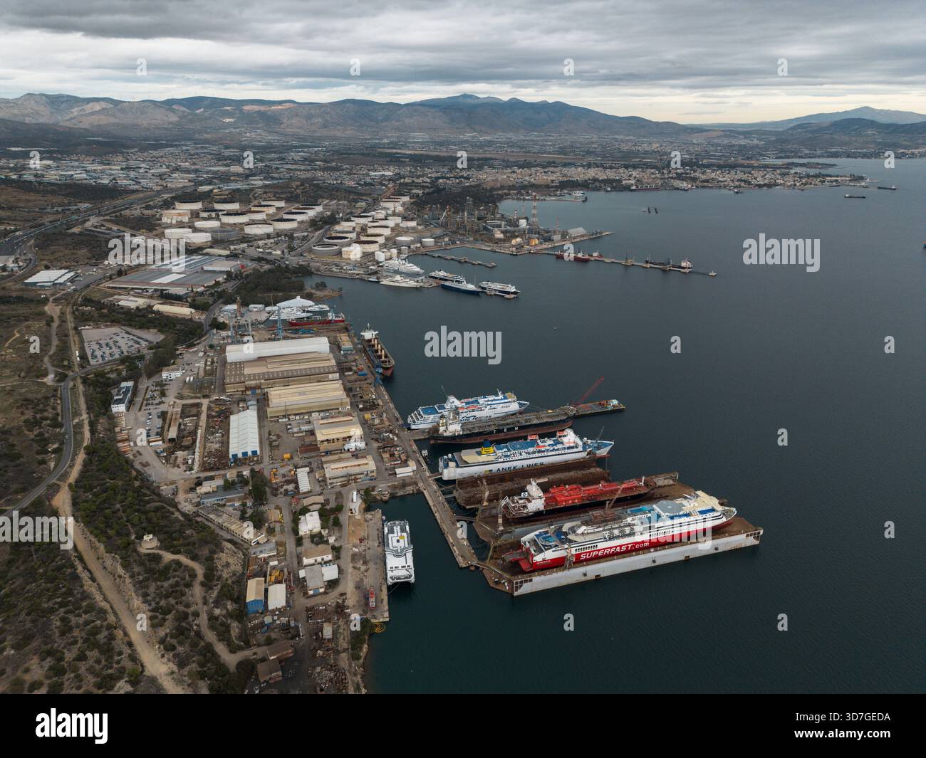 Athens, Greece, 25 November 2025. An aerial view of the wider Port of ...