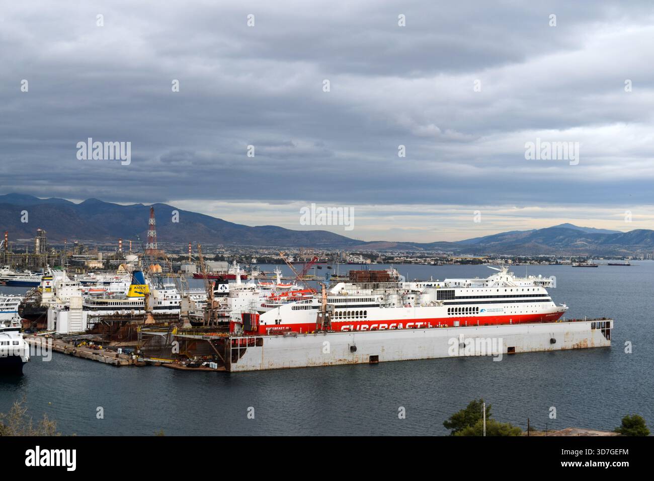 Athens, Greece, 25 November 2025. A view of the Elefsina shipyards and ...