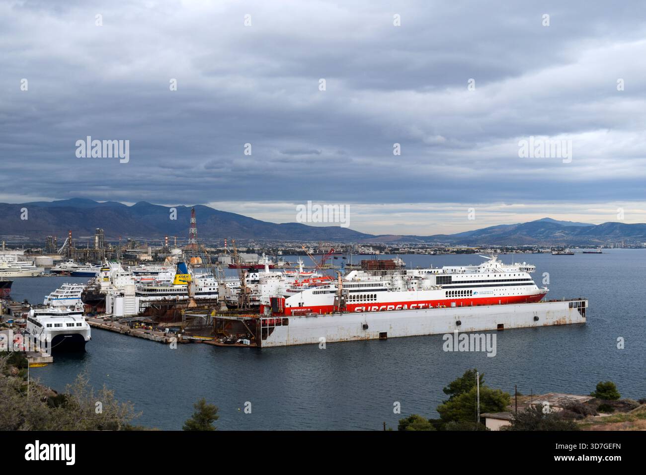 Athens, Greece, 25 November 2025. A view of the Elefsina shipyards and ...