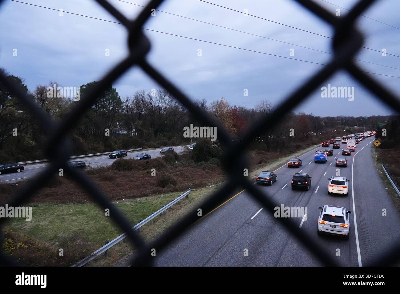 Cars drive on the Baltimore/Washington Parkway as seen from an overpass ...
