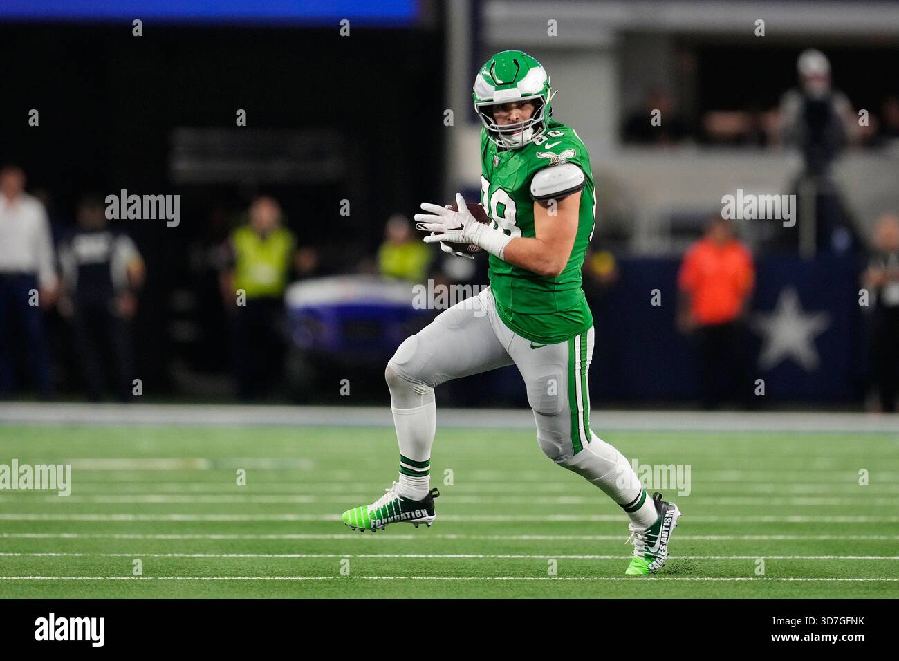 Philadelphia Eagles tight end Dallas Goedert gains yards after a catch during an NFL football ...