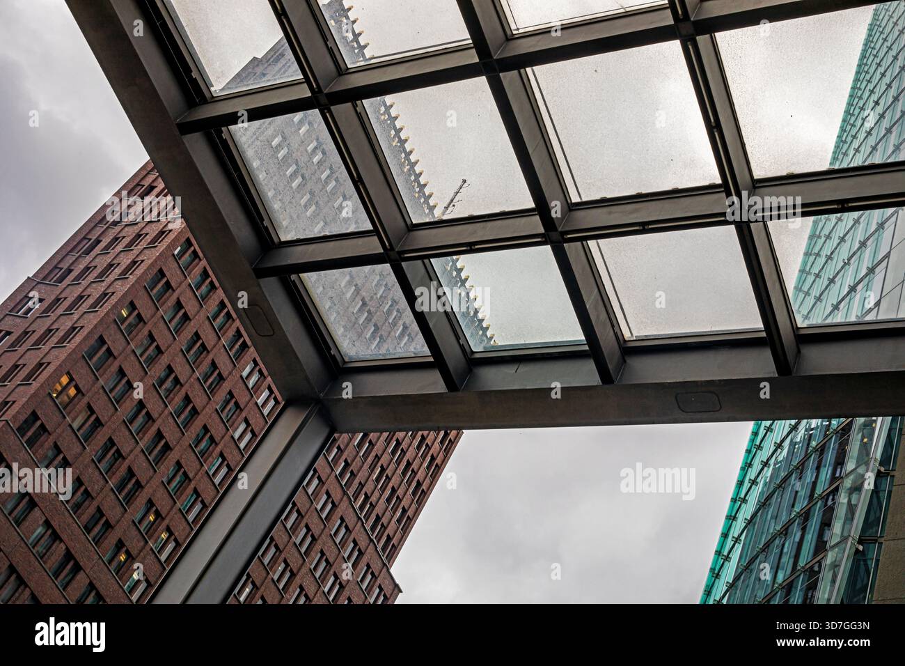Glass bridge between buildings view from below hi-res stock photography ...