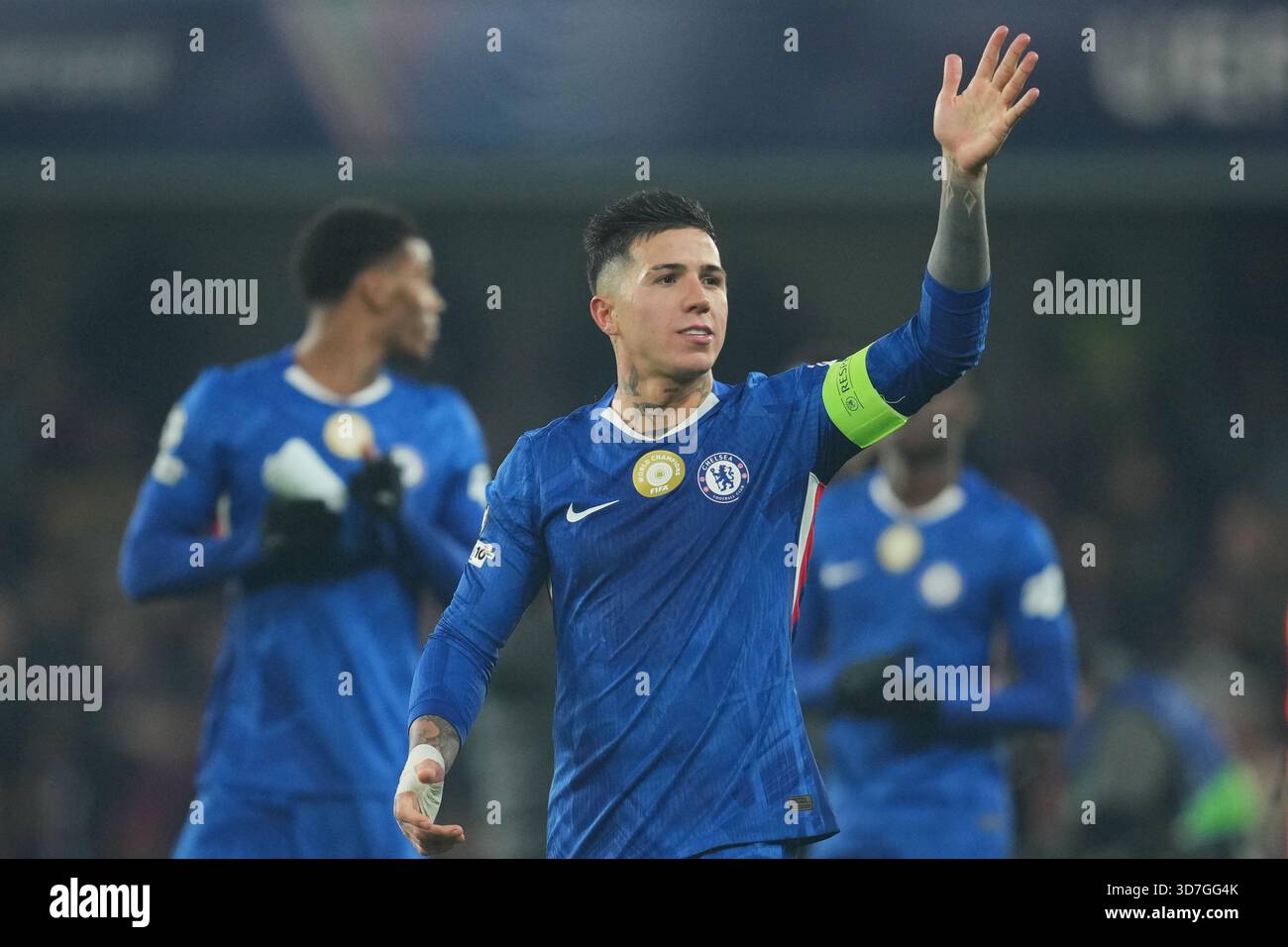Chelsea's Enzo Fernandez applauds fans at the end of the Champions ...