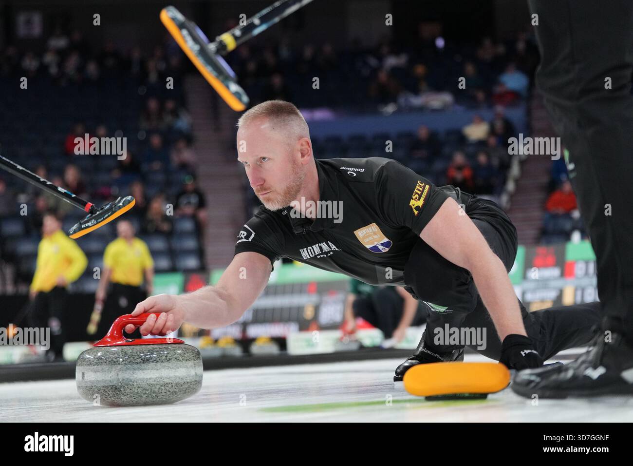 Brad Jacobs throws a rock during Canadian Olympic curling trials action against Team Epping in ...