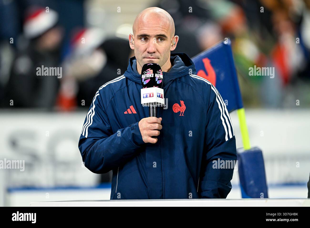 Maxime Lucu on the TF1 tv set during the Quilter Nations Series rugby ...