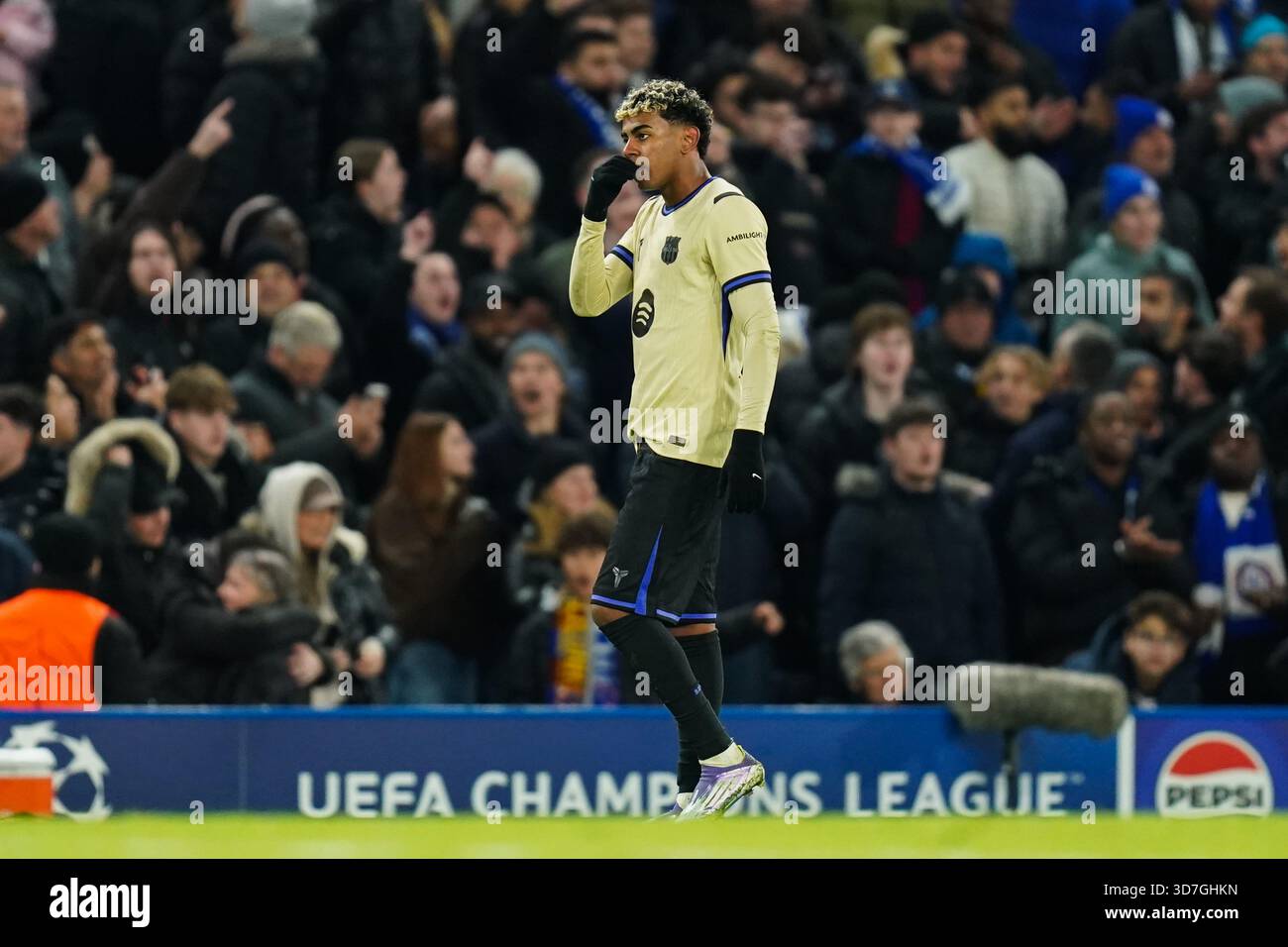 Lamine Yamal of Barcelona looks dejected during the Chelsea v FC ...