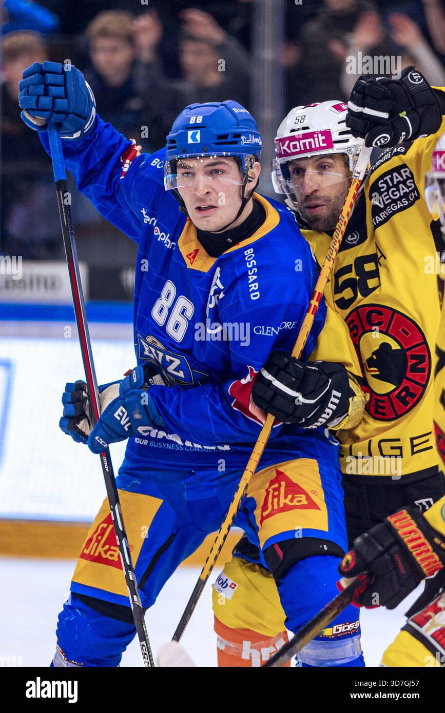 Robin Nico Antenen #86 (EV Zug) and Romain Loeffel #58 (SC Bern ...