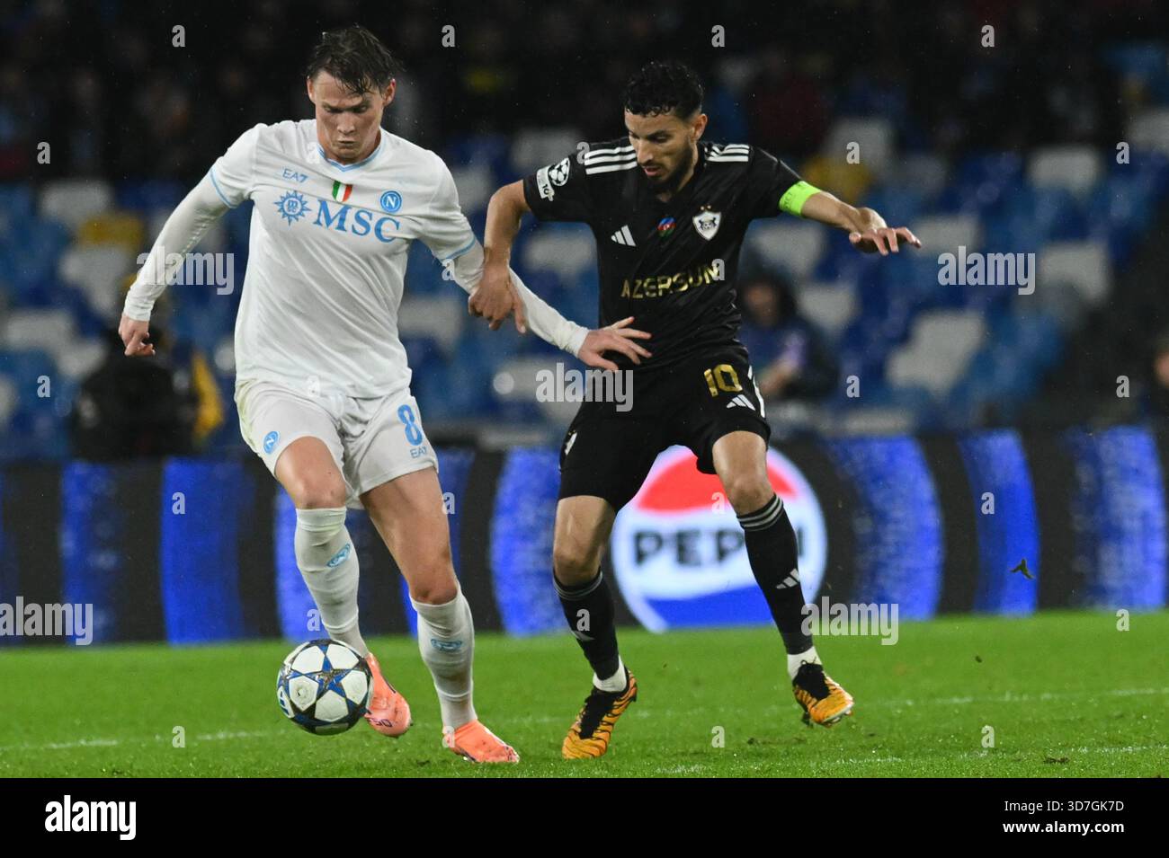 Napoli, Italy, 25 November,2025 Abdellah Zoubir of Qarabag competes for ...