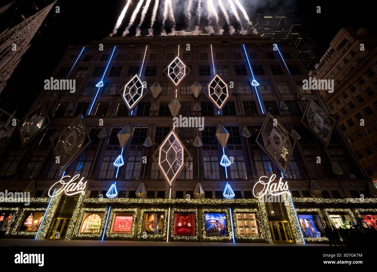 Saks Fifth Avenue holiday light show and window reveal on Monday, Nov ...