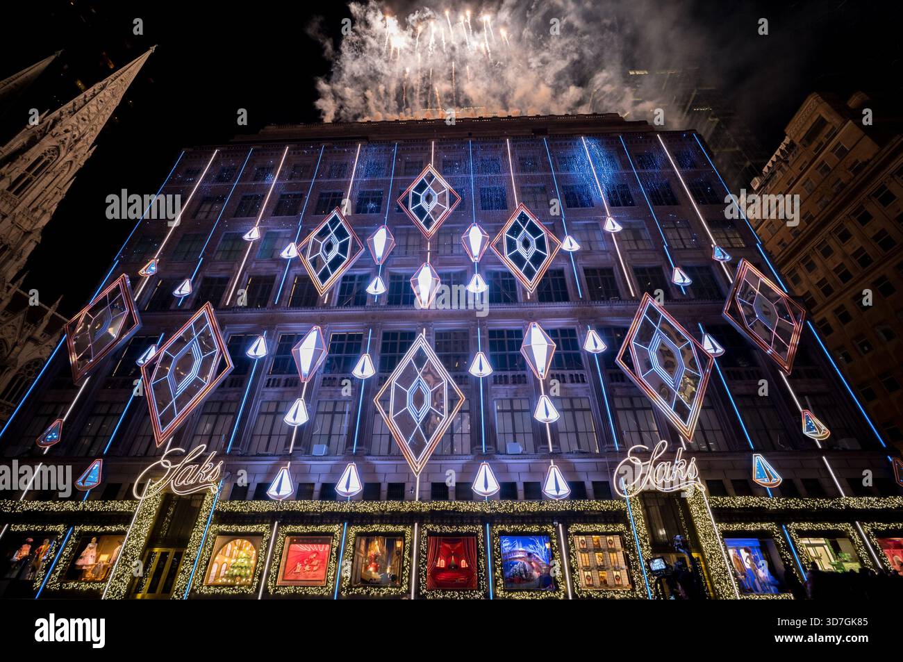 Saks Fifth Avenue holiday light show and window reveal on Monday, Nov ...