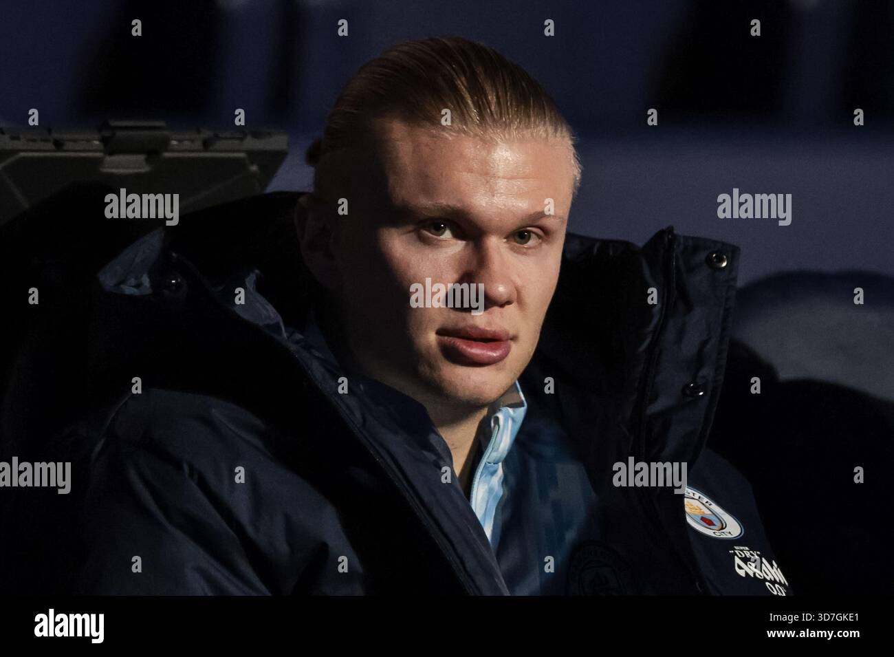 Erling Haaland of Manchester City on the bench during the UEFA ...