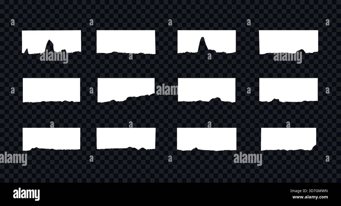 Set of paper with torn edge. Various white rectangular sheets with ...