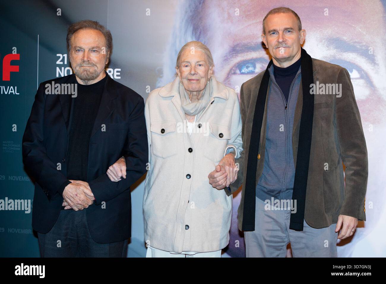 Turin, Italy. 25th Nov, 2025. Actors Franco Nero (left) and Vanessa ...